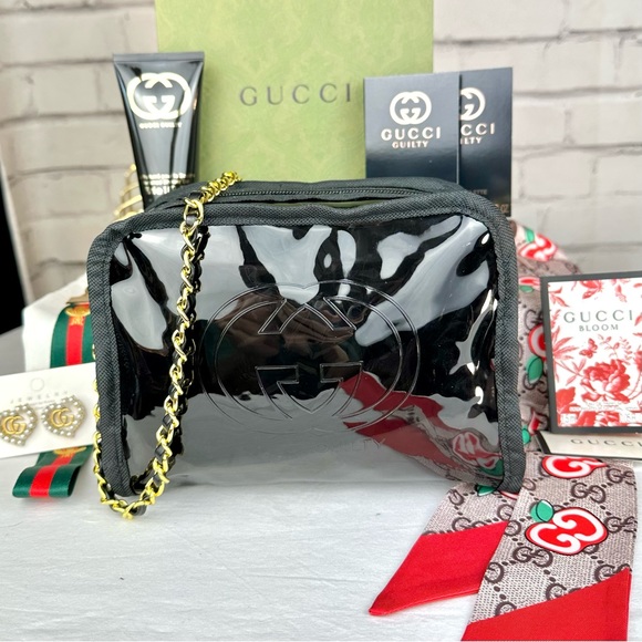 Bags | Gucci Guilty Clear Tinted Beauty Bag Crossbody With Chain Scarf ...